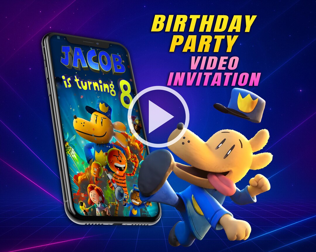 Dogman Birthday Party Video Invitation, Supa Cop Animated Video for ...