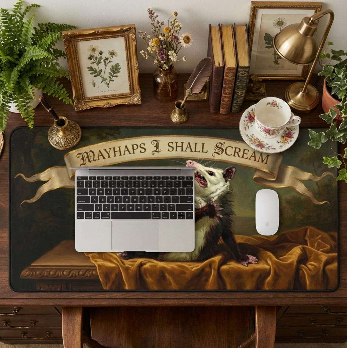Funny Renaissance Possum Desk Mat | “mayhaps I Shall Scream” Desk Pad ...
