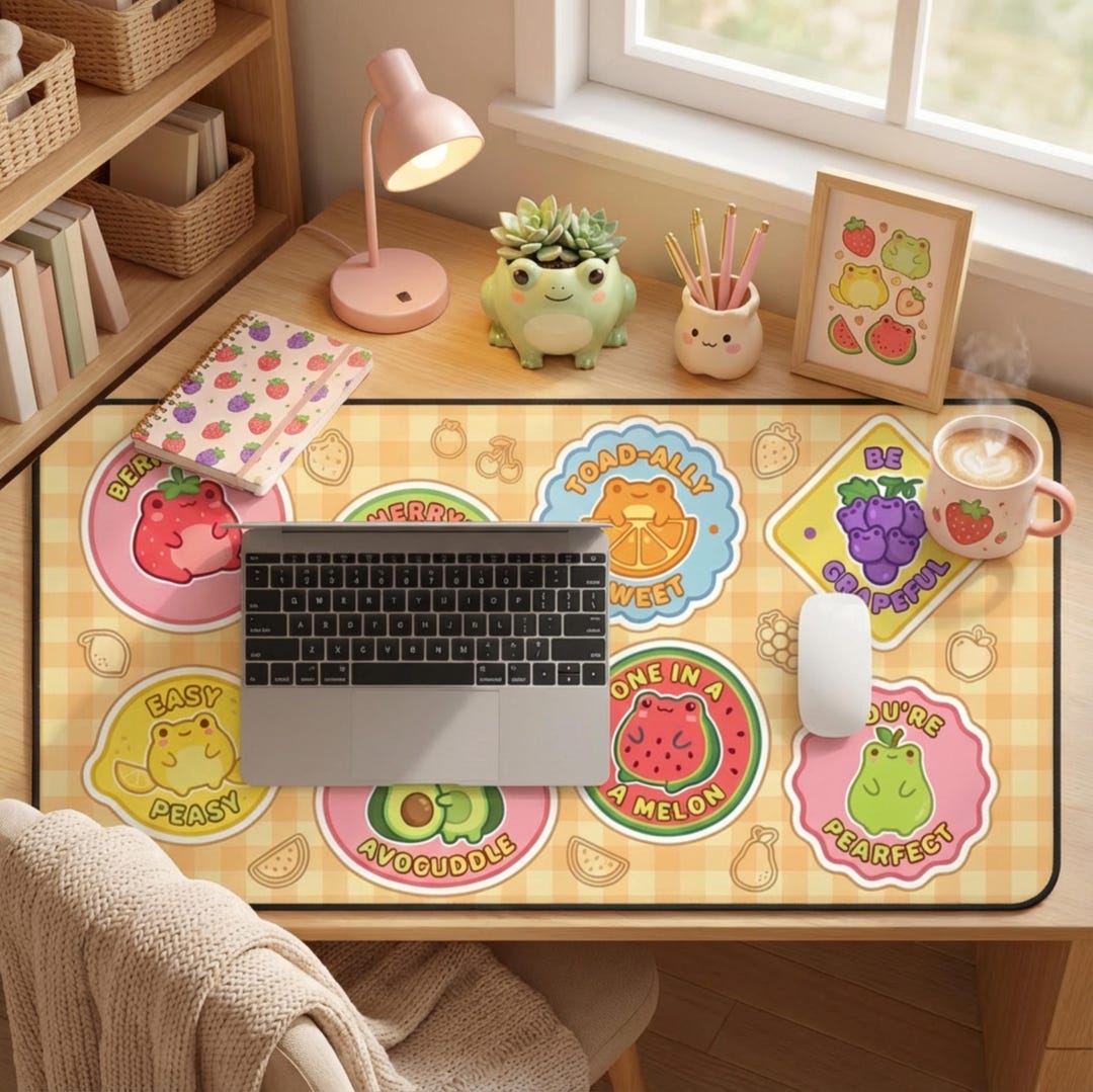 Kawaii Froggy Fruits Desk Mat Mousepad Gaming Set up Computer Desk ...