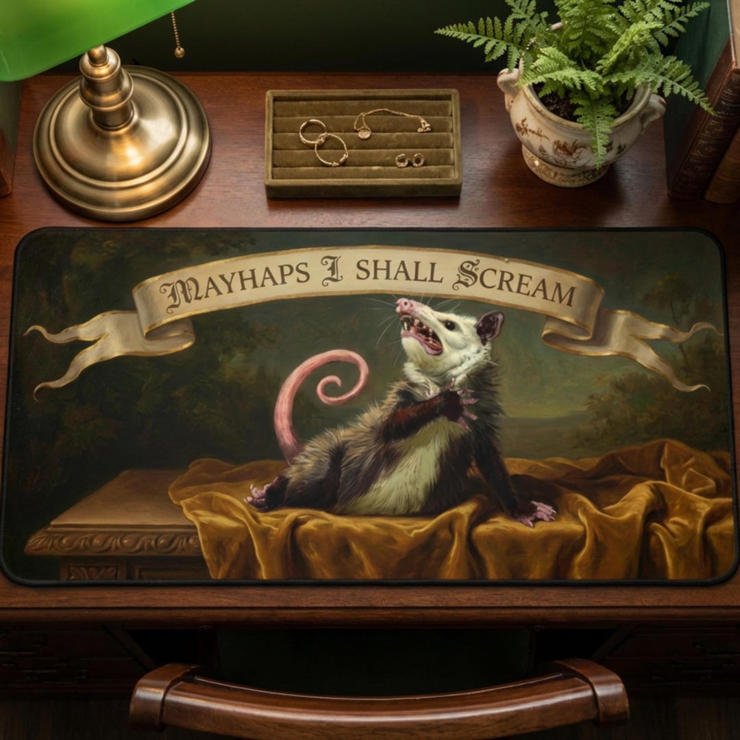 Funny Renaissance Possum Desk Mat | “mayhaps I Shall Scream” Desk Pad ...