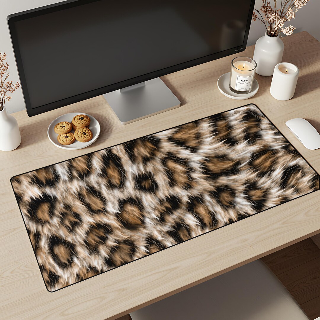 Realistic Leopard Print Desk Mat, Aesthetic Desk Accessory, Cute ...