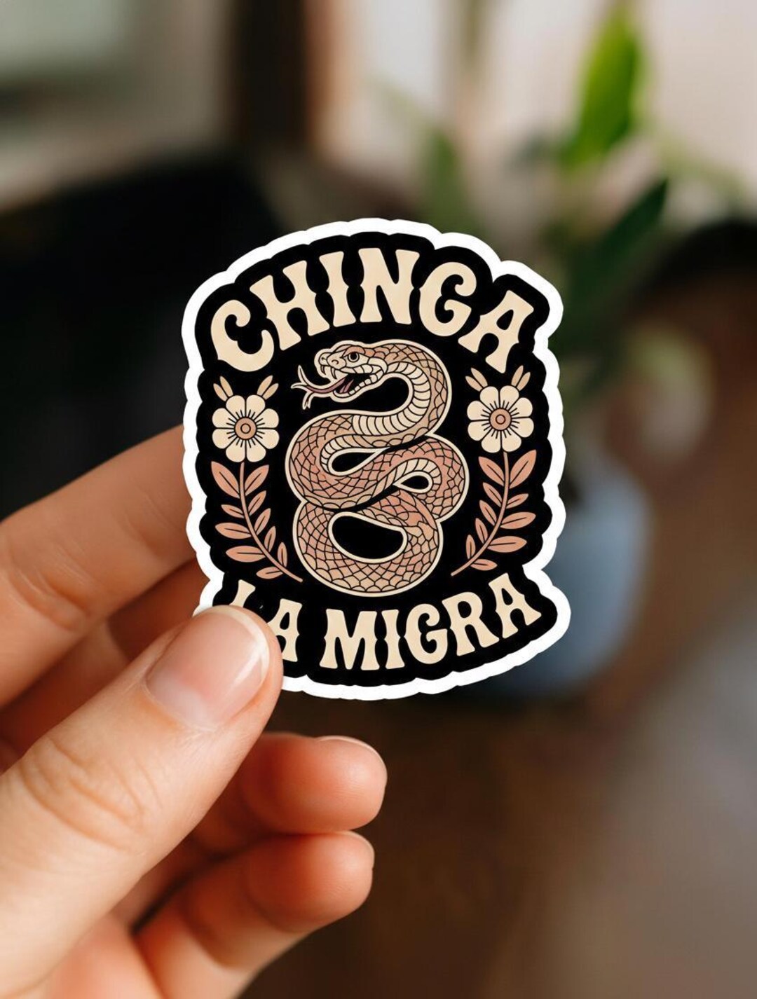 Chinga La Migra Snake Floral Kiss-cut Sticker | Vinyl Laptop Decal - Etsy