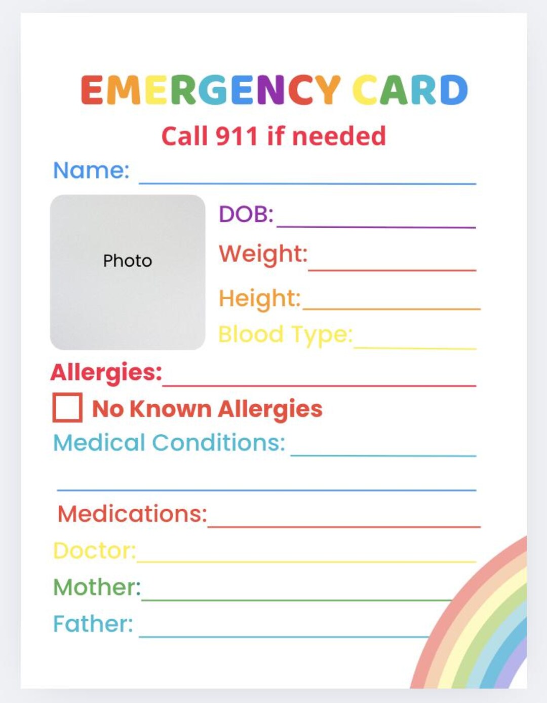 Child Emergency Contact Card – Printable Safety Card for School, Camp ...