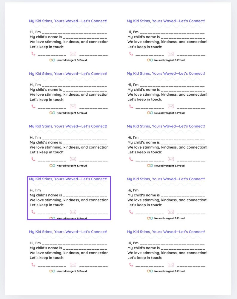Printable Autism Connection Cards – Neurodivergent Parent Networking ...
