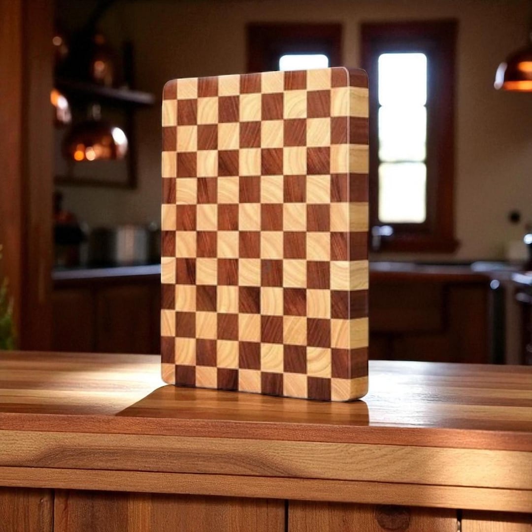 Acacia Wood Checkerboard Cutting Board, Square Kitchen Decor - Etsy