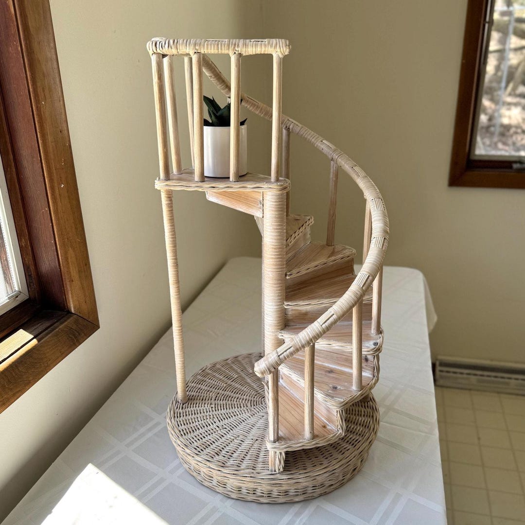 Vintage Woven Wicker Spiral Staircase Knick Knack Display - Palm Beach ...