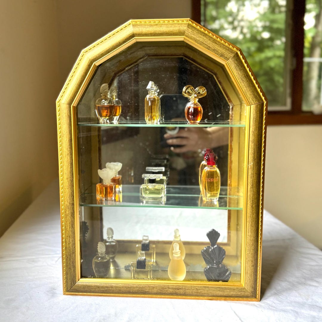 Vintage Hanging Mirrored Curio With Miniature Perfume Collection ...