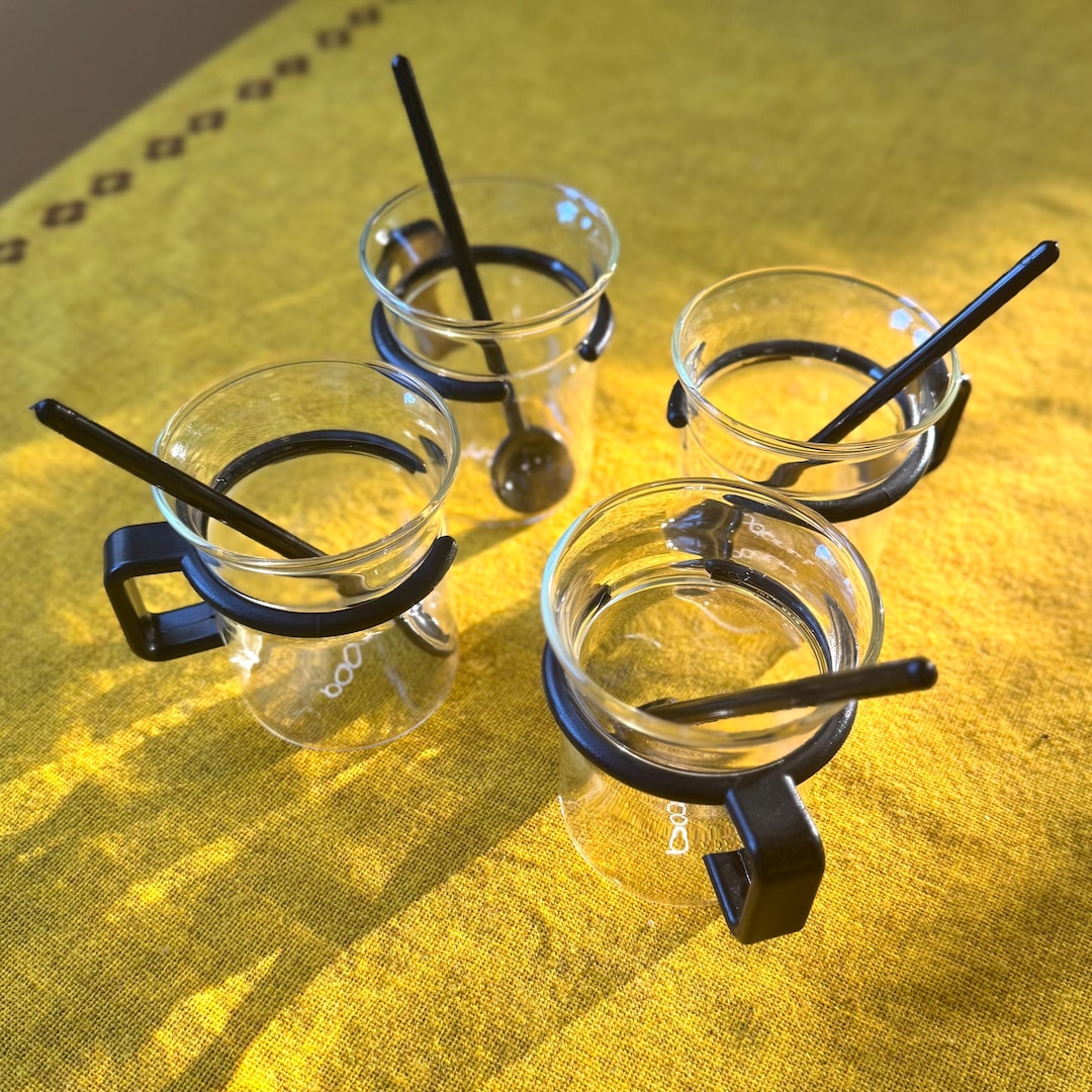 Set of 4 Vintage Bodum Espresso Cups With Spoon Startrek Captain Picard ...