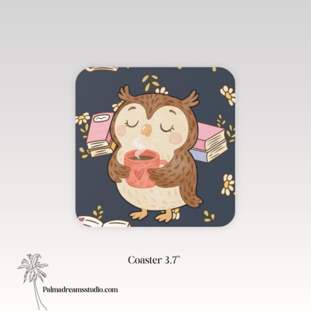 Owl Reading Coaster: Cork Coffee & Books Home Decor - Etsy
