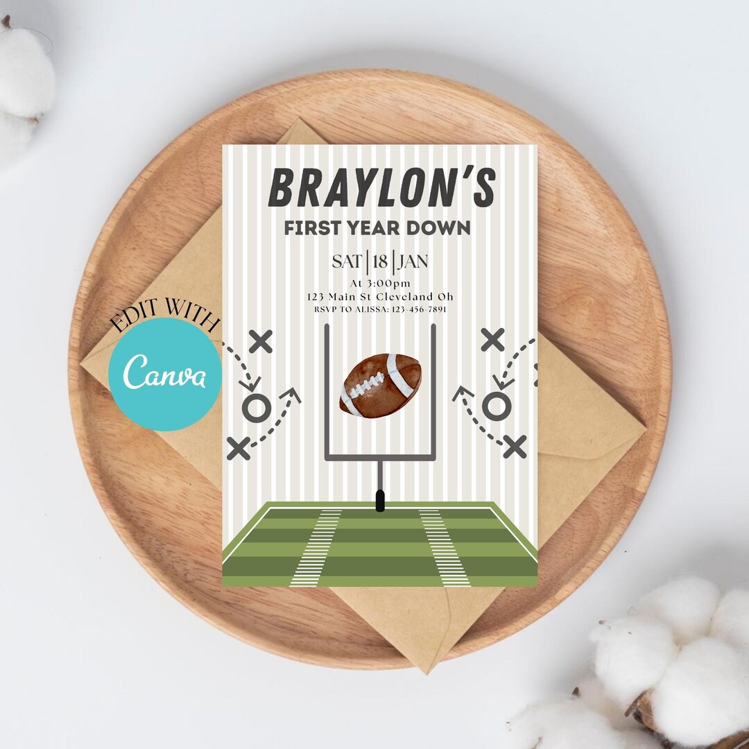 Football First Birthday Invitation Template: "first Year Down ...