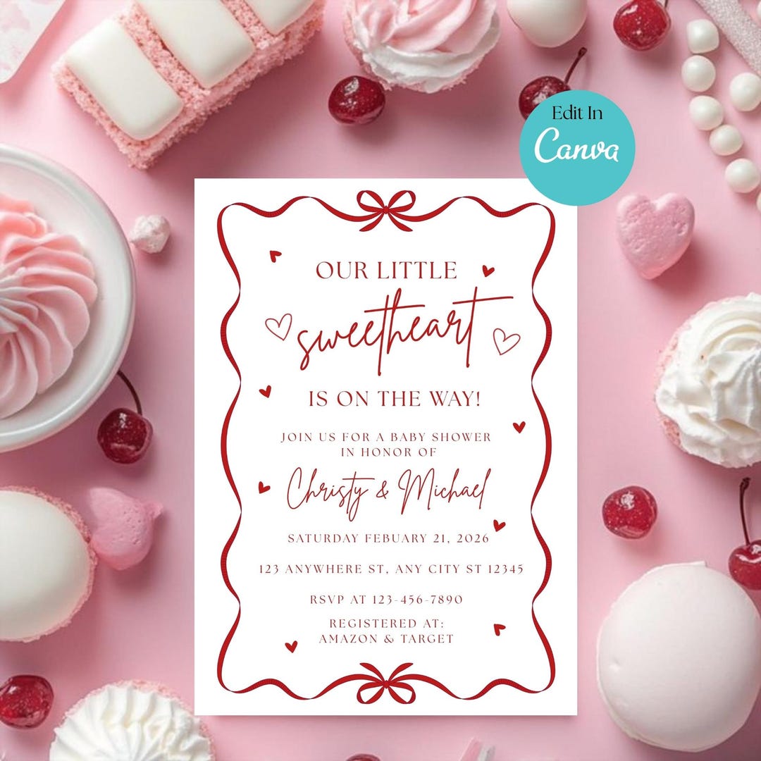 Sweetheart Baby Shower Invitation, Valentine Theme, February Baby - Etsy
