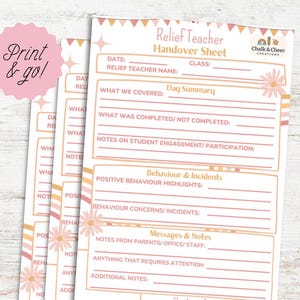 Relief Teacher Handover Sheet | Printable Daily Report for Supply ...