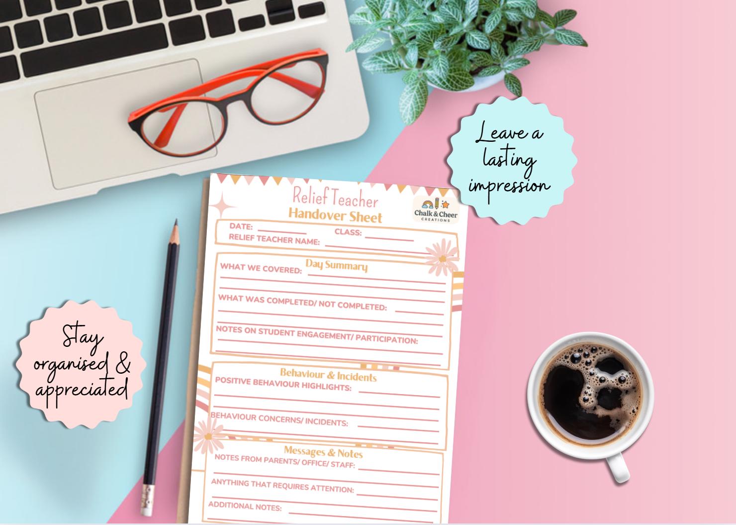 Relief Teacher Handover Sheet: Printable Daily Classroom Report - Etsy
