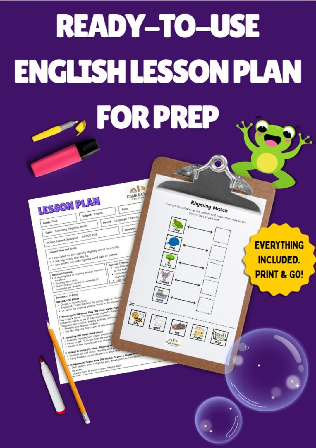 Prep Exploring Rhyming Words Lesson | ACARA Aligned | Printable ...