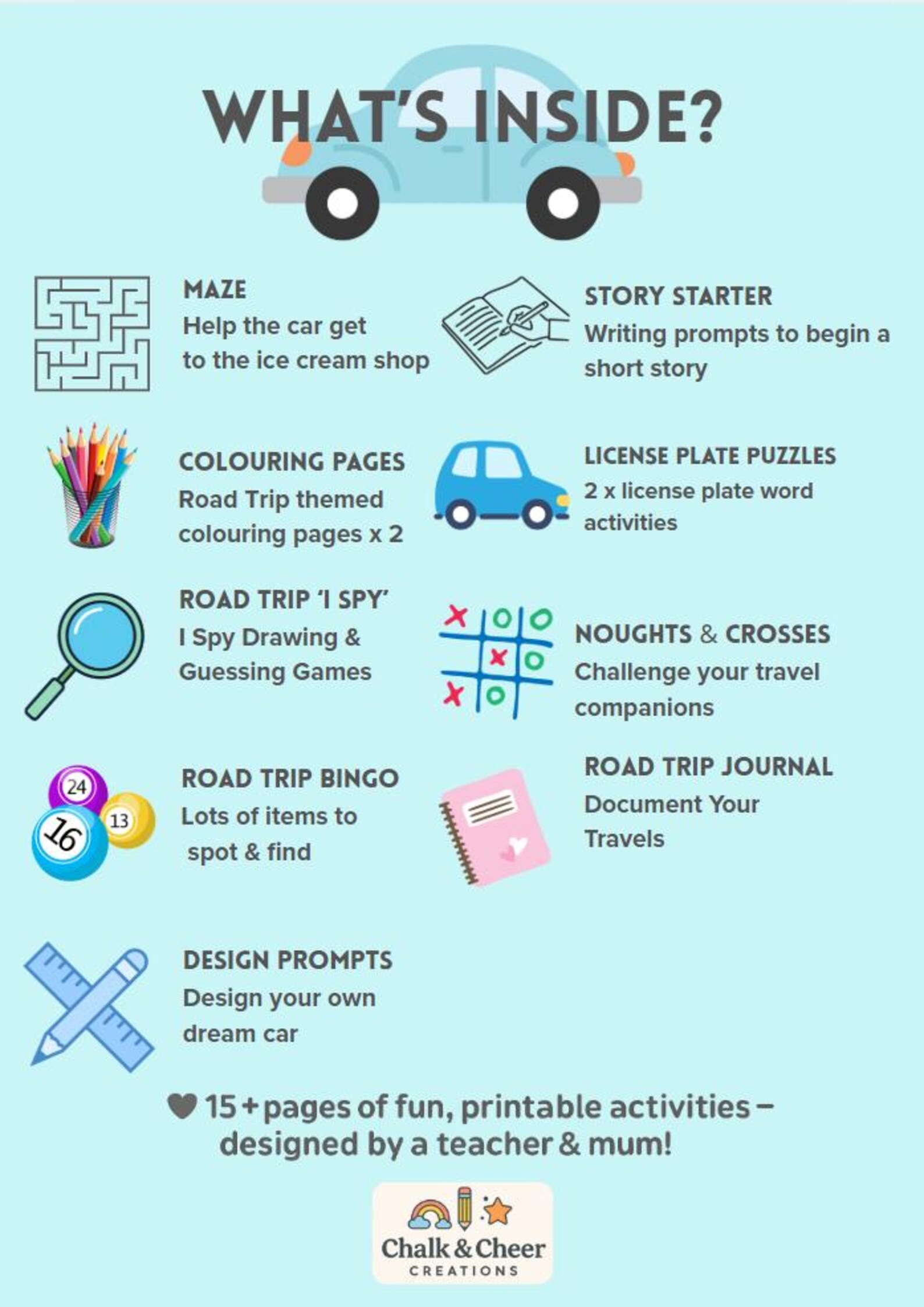 Road Trip Activity Book for Kids: Printable Travel Games (PDF Download ...