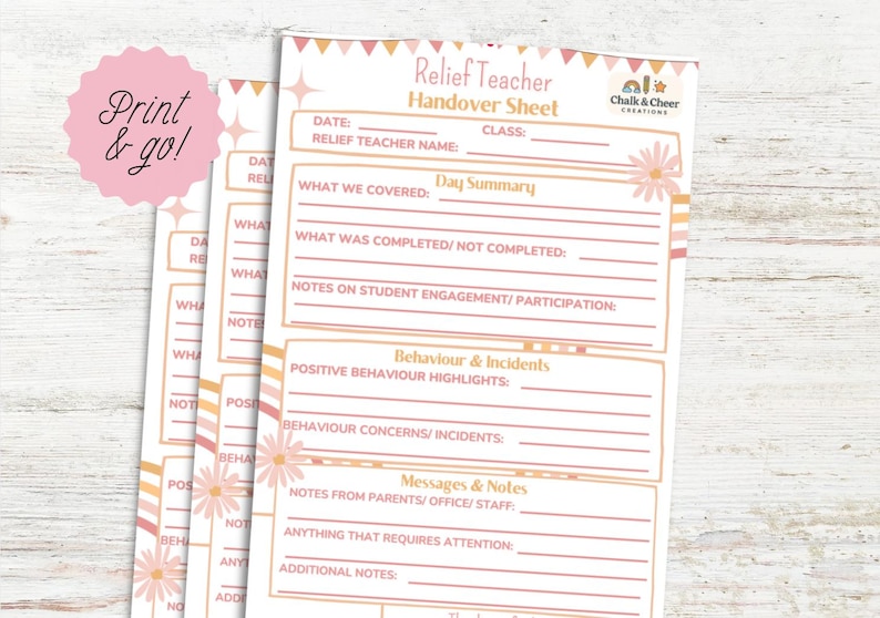 Relief Teacher Handover Sheet: Printable Daily Classroom Report - Etsy ...