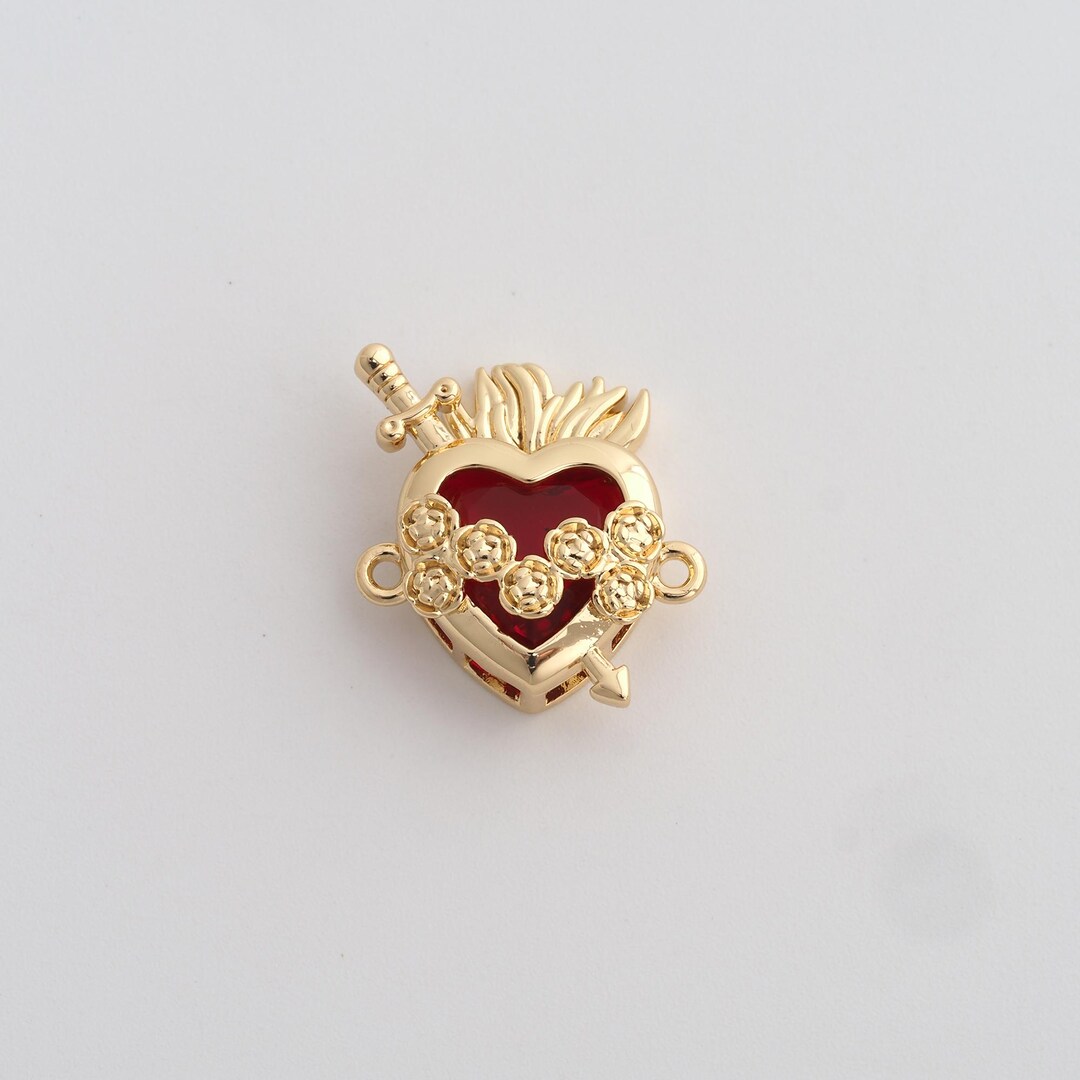 Gold CZ Heart Connector,18k Gold Filled Flower Connector,diy Jewelry ...
