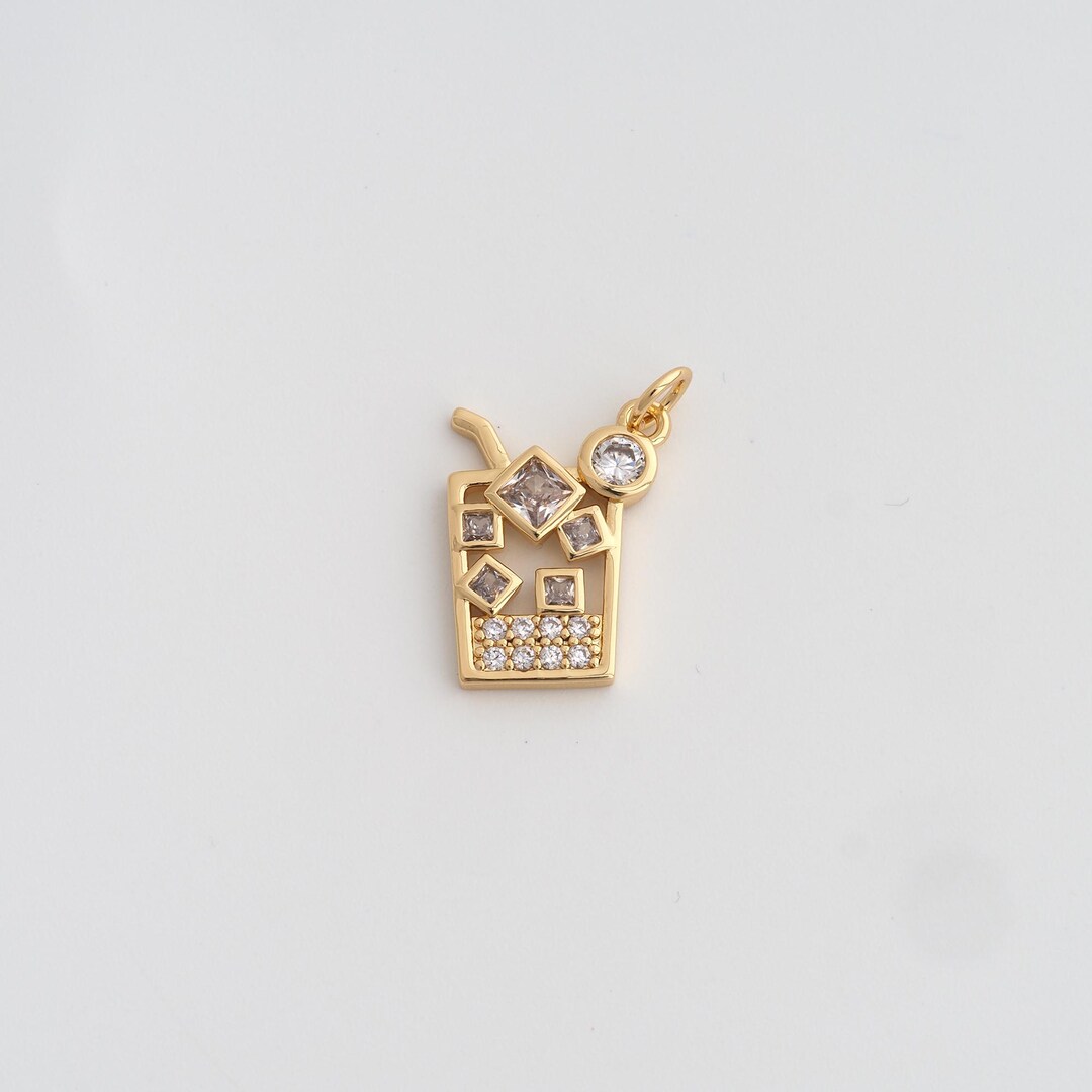 Gold CZ Milk Tea Charms,18k Gold Filled Beverage Pendant,diy Jewelry ...