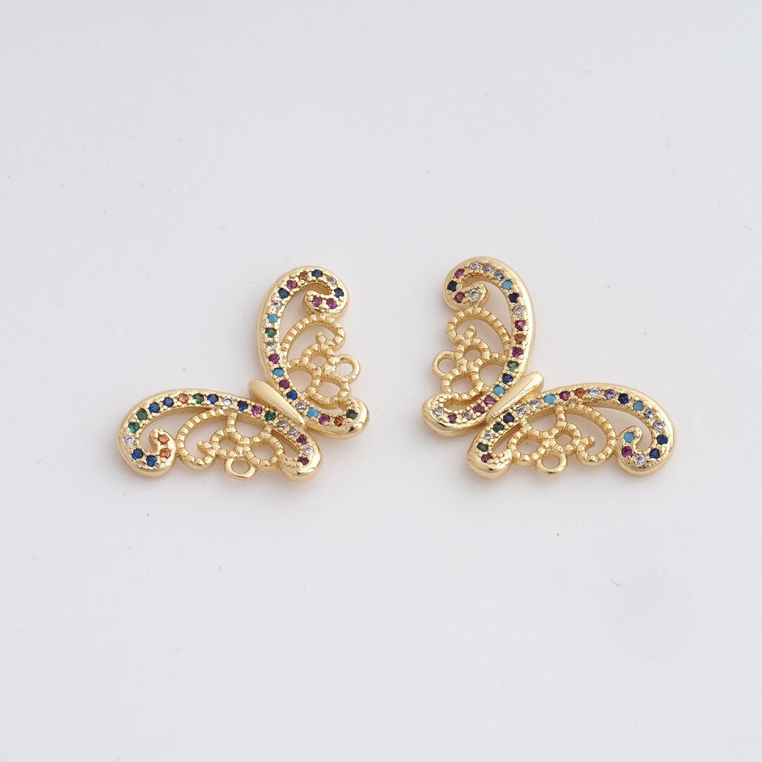 Gold CZ Butterfly Connector,18k Gold Filled Insect Connector,diy ...