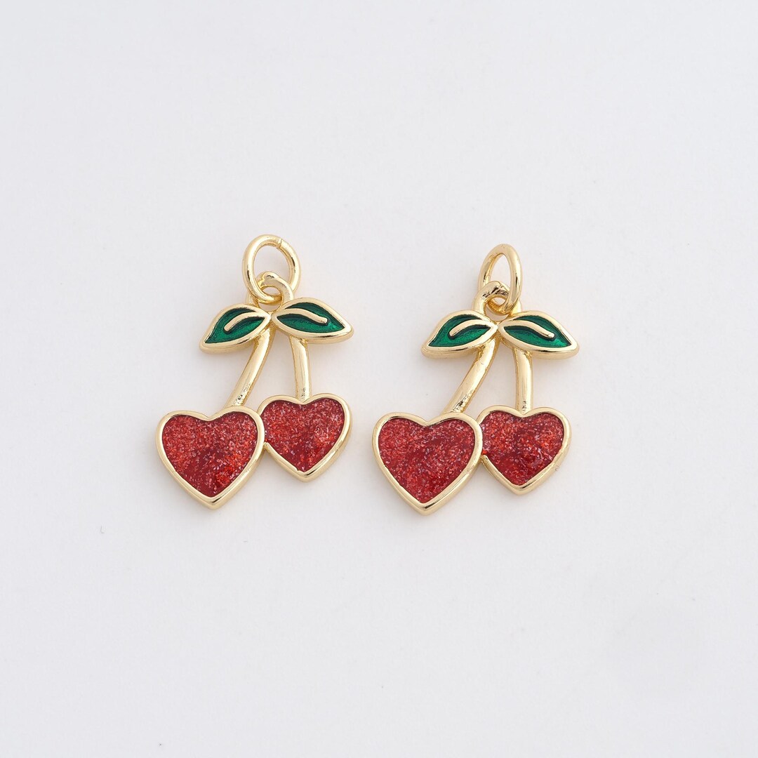 Gold Enamel Cherry Charms,18k Gold Filled Fruit Pendant,diy Jewelry ...
