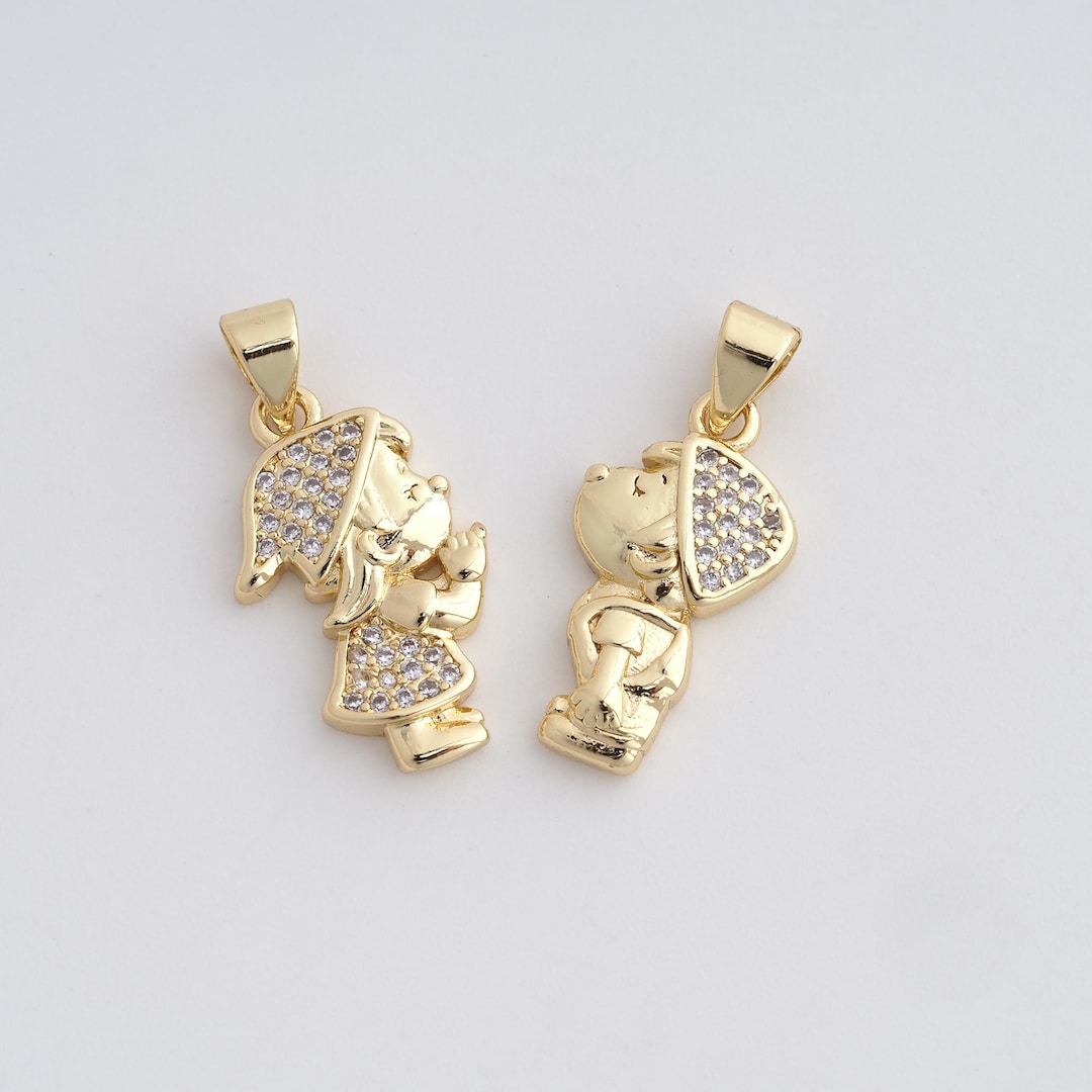 Gold CZ Couple Charms,18k Gold Filled Boy Girl Pendant,diy Jewelry ...
