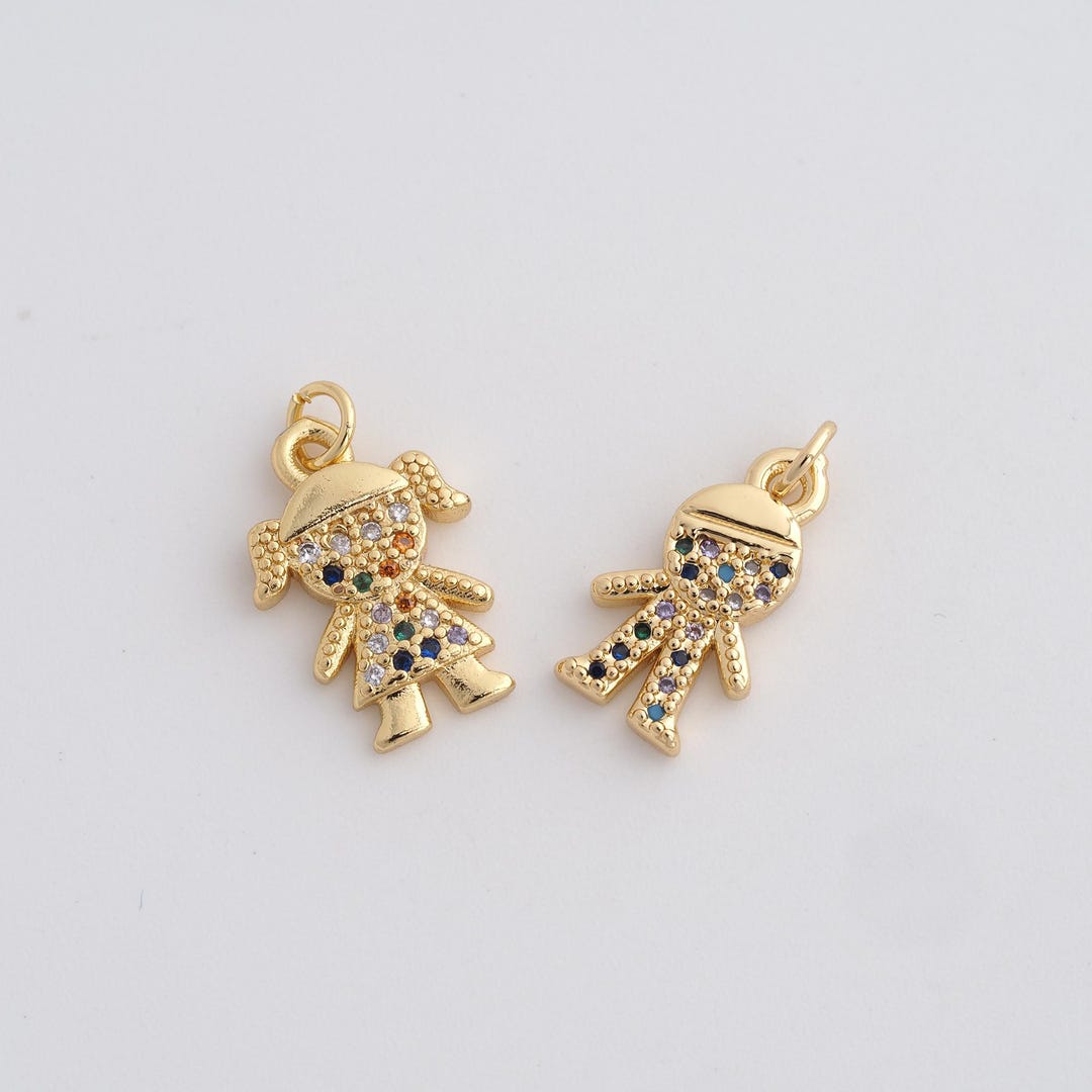 Gold CZ Couple Charms,18k Gold Filled Boy Girl Pendant,diy Jewelry ...