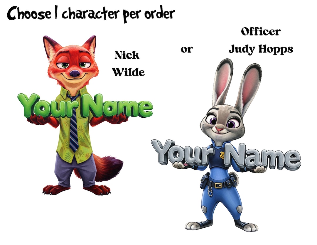 Personalized Zootopia Name PNG: Custom Cartoon Image. 1 Image per Order ...