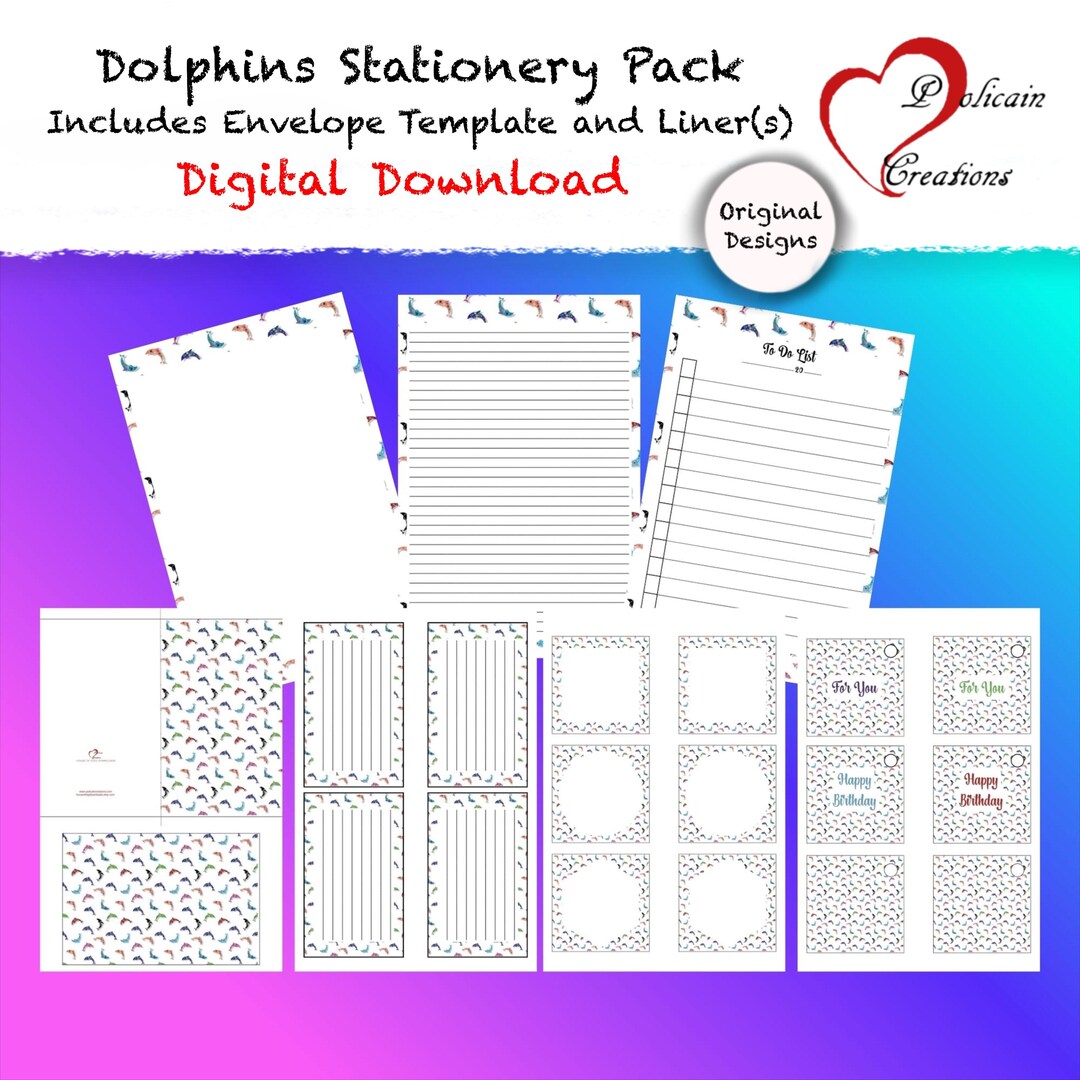 Ocean-themed Dolphin Stationery Set: Printable Paper, Cards, Lists ...