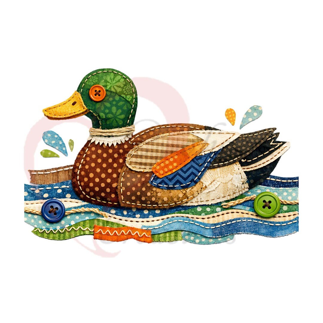 Mixed Media Patchwork Mallard Duck PNG Clipart, Quilted Fabric Animal ...