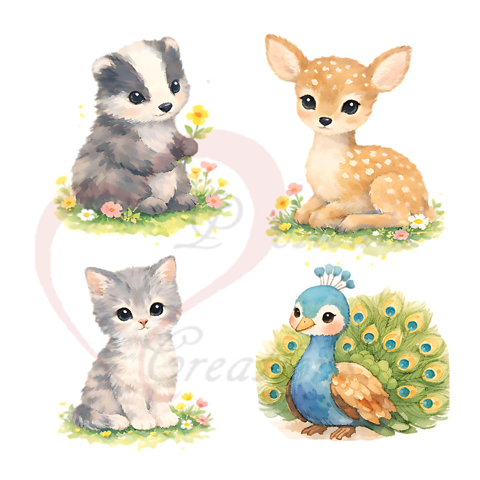 17 Watercolor Baby Forest Animals Clipart Set, Cute Woodland Animals ...