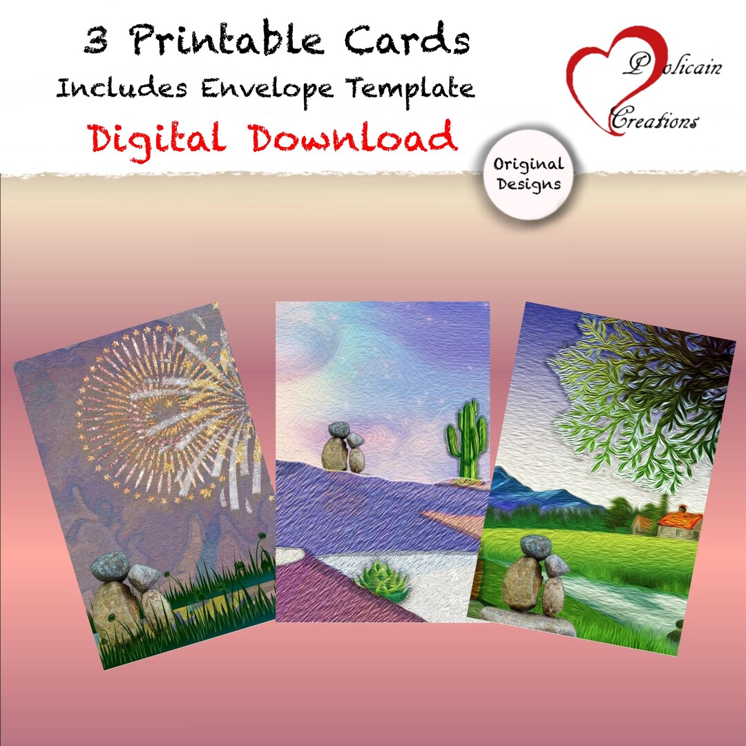 Just Because Card Set, Printable Greeting Card Pack, River Rocks ...