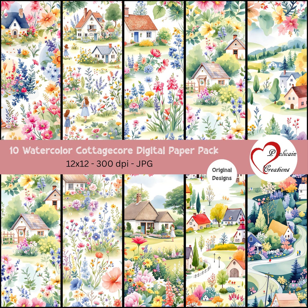 Whimsical Watercolor Cottagecore Garden Scrapbook Digital Paper Pack ...