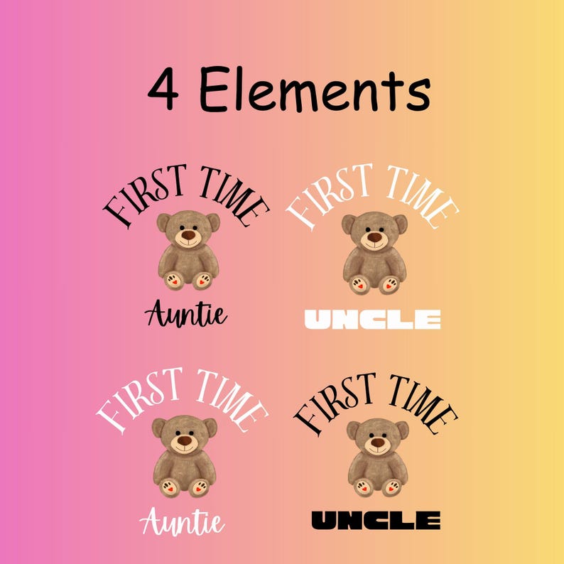 First Time Auntie/uncle Teddy Bear PNG Bundle: Baby Announcement ...