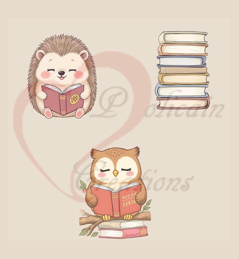 Kawaii Animals Reading Books PNG Clipart Bundle, Cute Bookish Lover Set ...