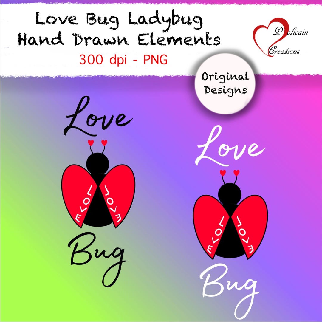Love Bug PNG - Hand Drawn Ladybug Clipart With Hearts - Cute Valentine ...