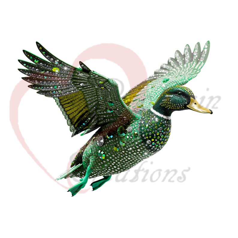 Patina Blue Faux Rhinestone Mallard Duck Flying PNG Clipart, Digital ...