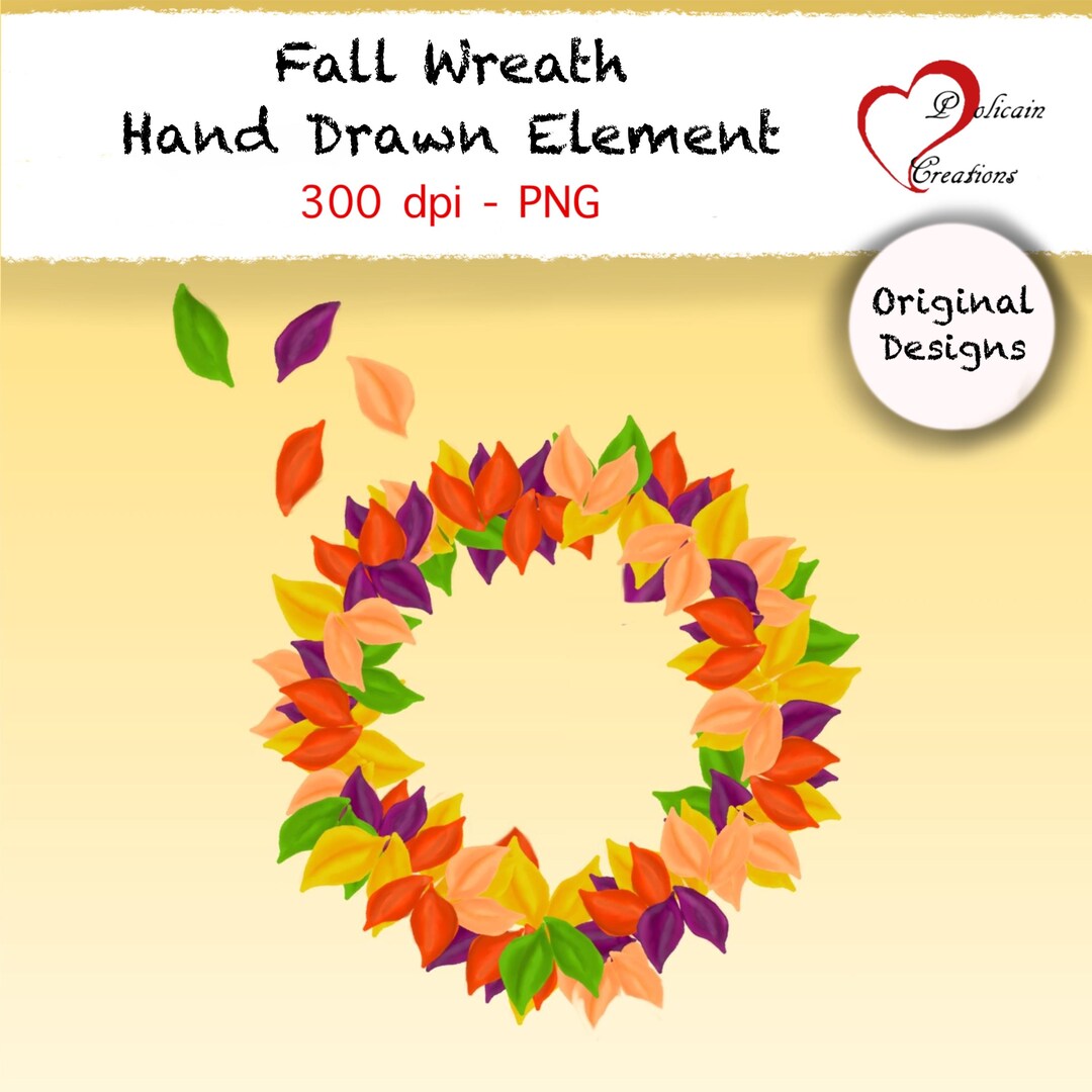 Fall Wreath PNG Clipart: Hand-drawn Autumn Colors Clip Art Sticker ...