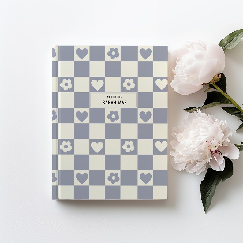 Name Design Checkerboard Diary Gift With Hearts and Flowers Journal for ...