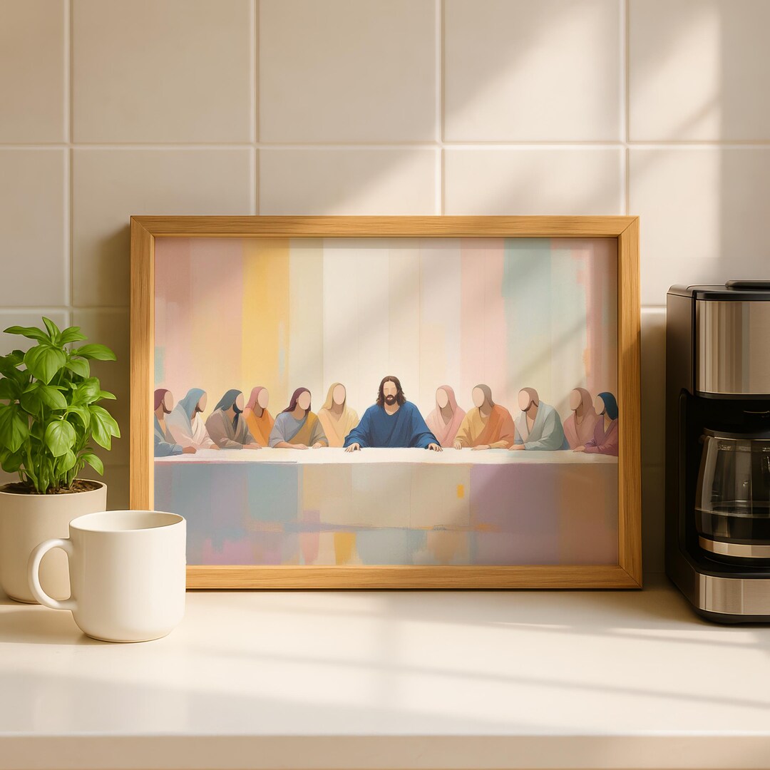 Modern Last Supper Print Minimalist Christian Wall Art Pastel Religious ...