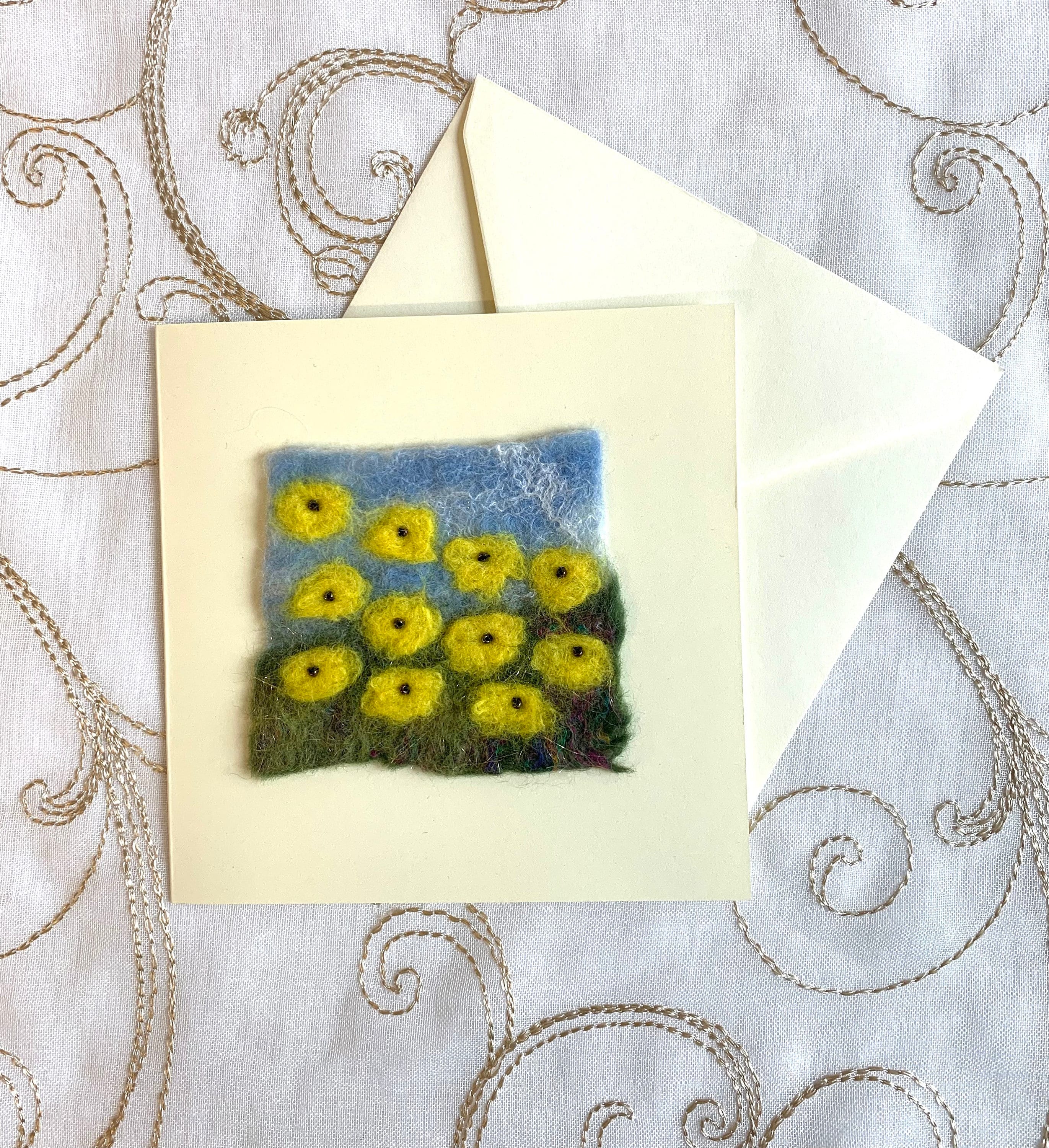 Yellow Flowers Handmade Felt Blank Card Wedding Graduation ...