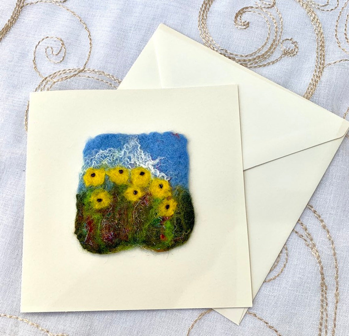 Yellow Flowers Handmade Felt Blank Card Wedding Graduation - Etsy