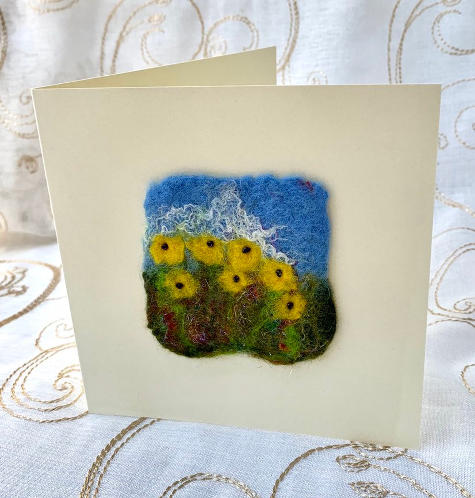 Yellow Flowers Handmade Felt Blank Card Wedding Graduation - Etsy