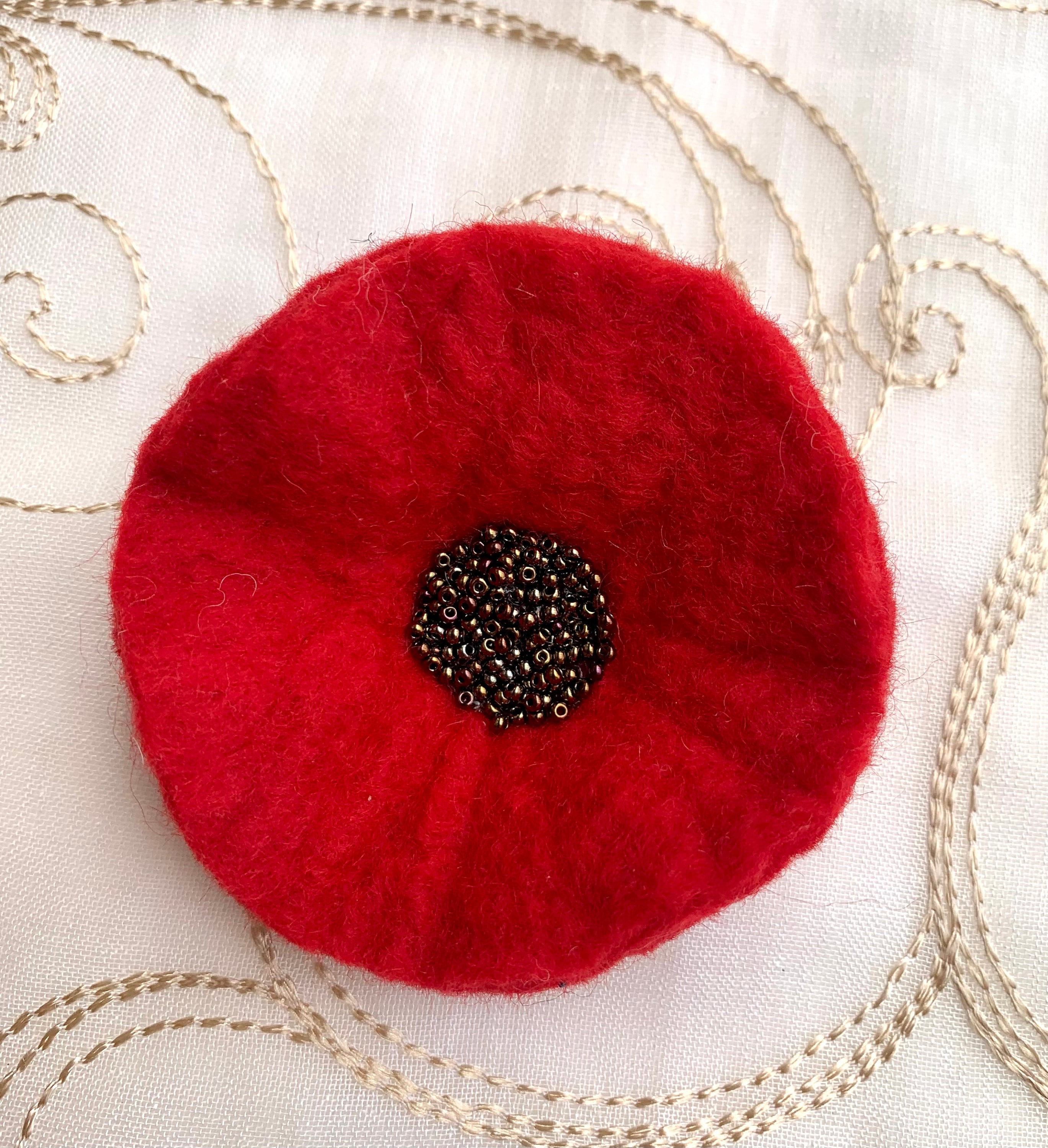 Red Poppy Pin Brooch Corsage With Black Beads, Handmade Felt ...