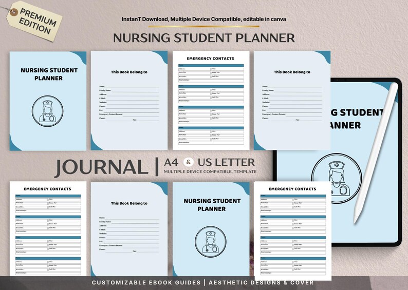 Nursing Student Planner, Printable Nursing School Organizer, Editable ...