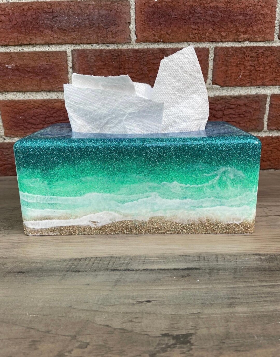 Glitter Beach Tissue Box Cover | Handmade Coastal Decor - Etsy