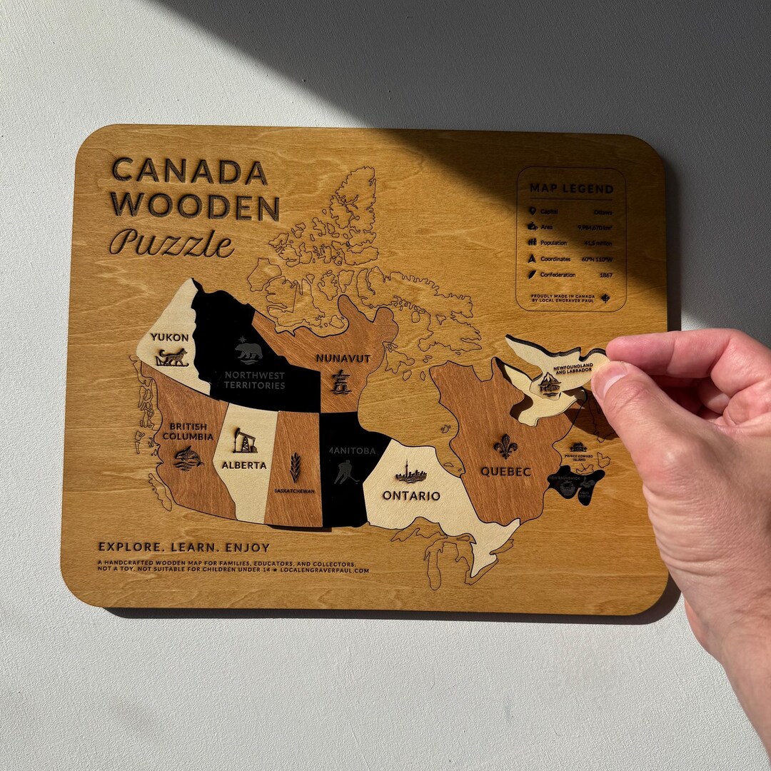 Canada Wooden Puzzle Map – Handmade Educational Wooden Puzzle, 3D Wall ...