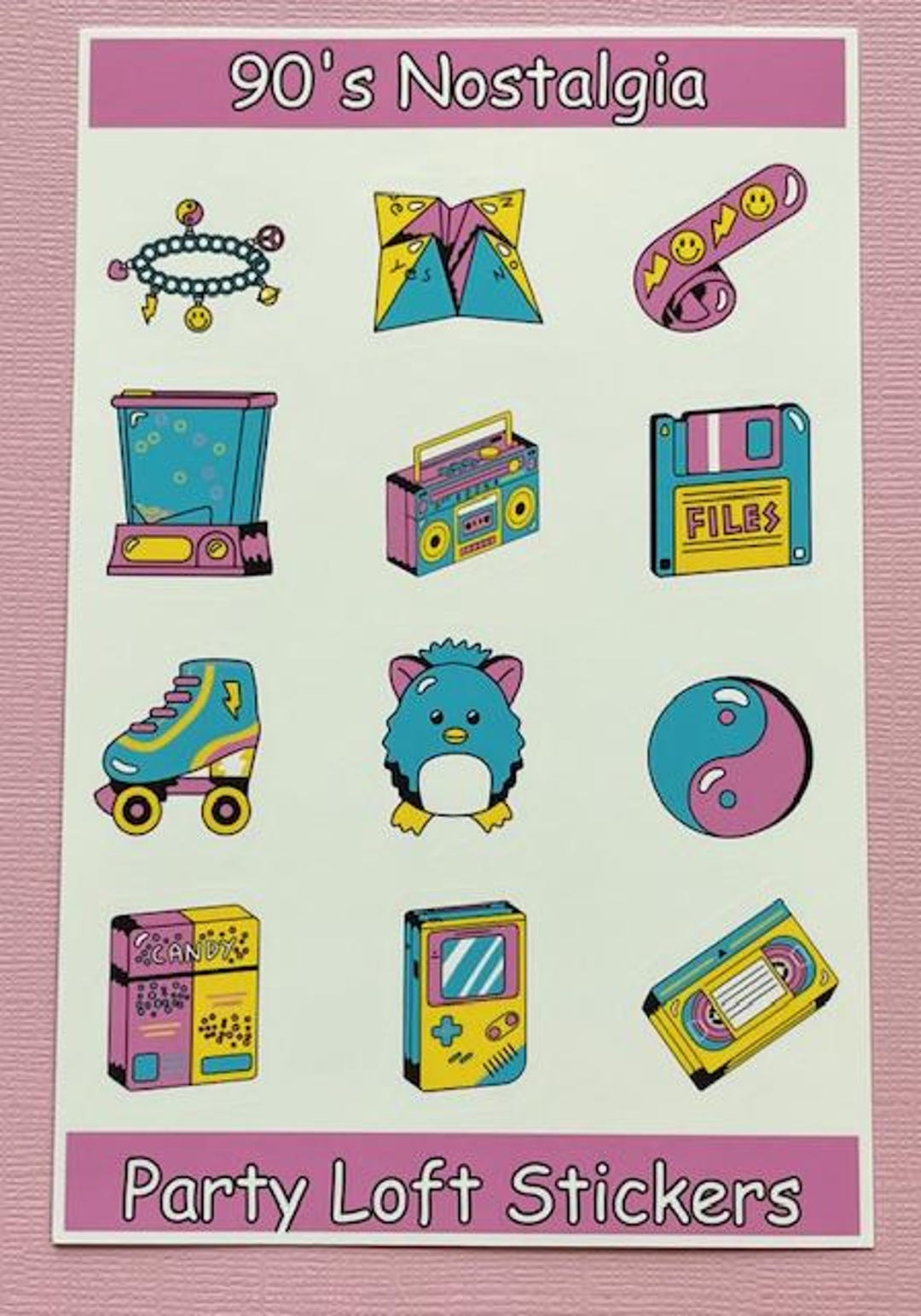 90's Nostalgia Sticker Sheet Glossy Vinyl 3.75"x5.75" Planner, Journals ...