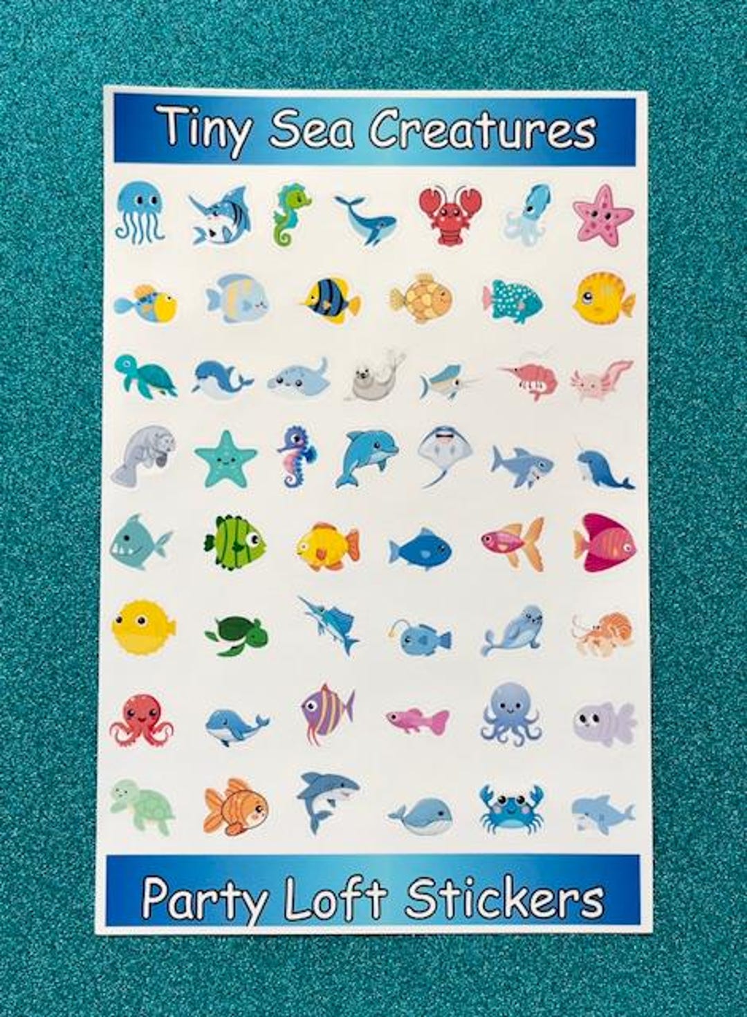 Tiny Sea Creatures Fish Sticker Sheet Glossy Vinyl 3.75"x5.75" Planner ...