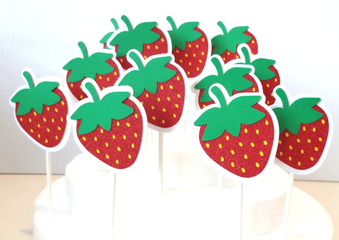 Strawberry Patch 12 Pc Cupcake Toppers Cardstock Ready to Ship - Etsy