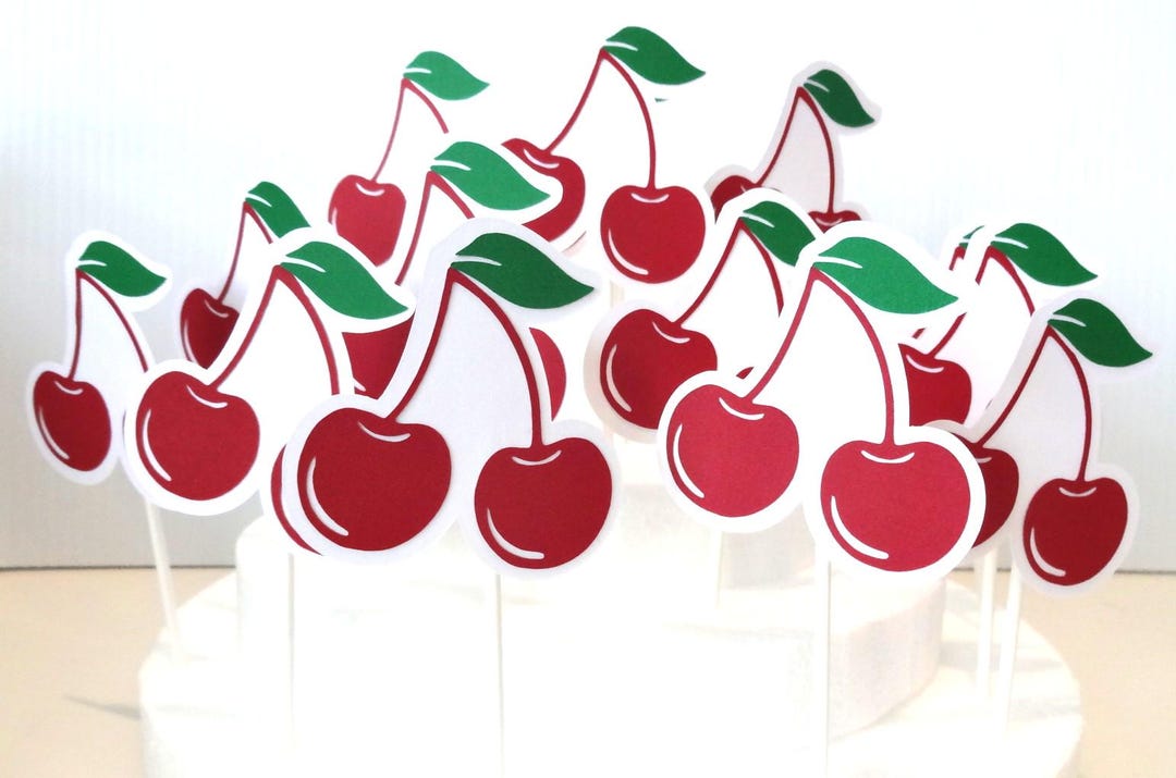 Cherry 14 Pc Cupcake Toppers Cardstock Ready to Ship Cherries - Etsy